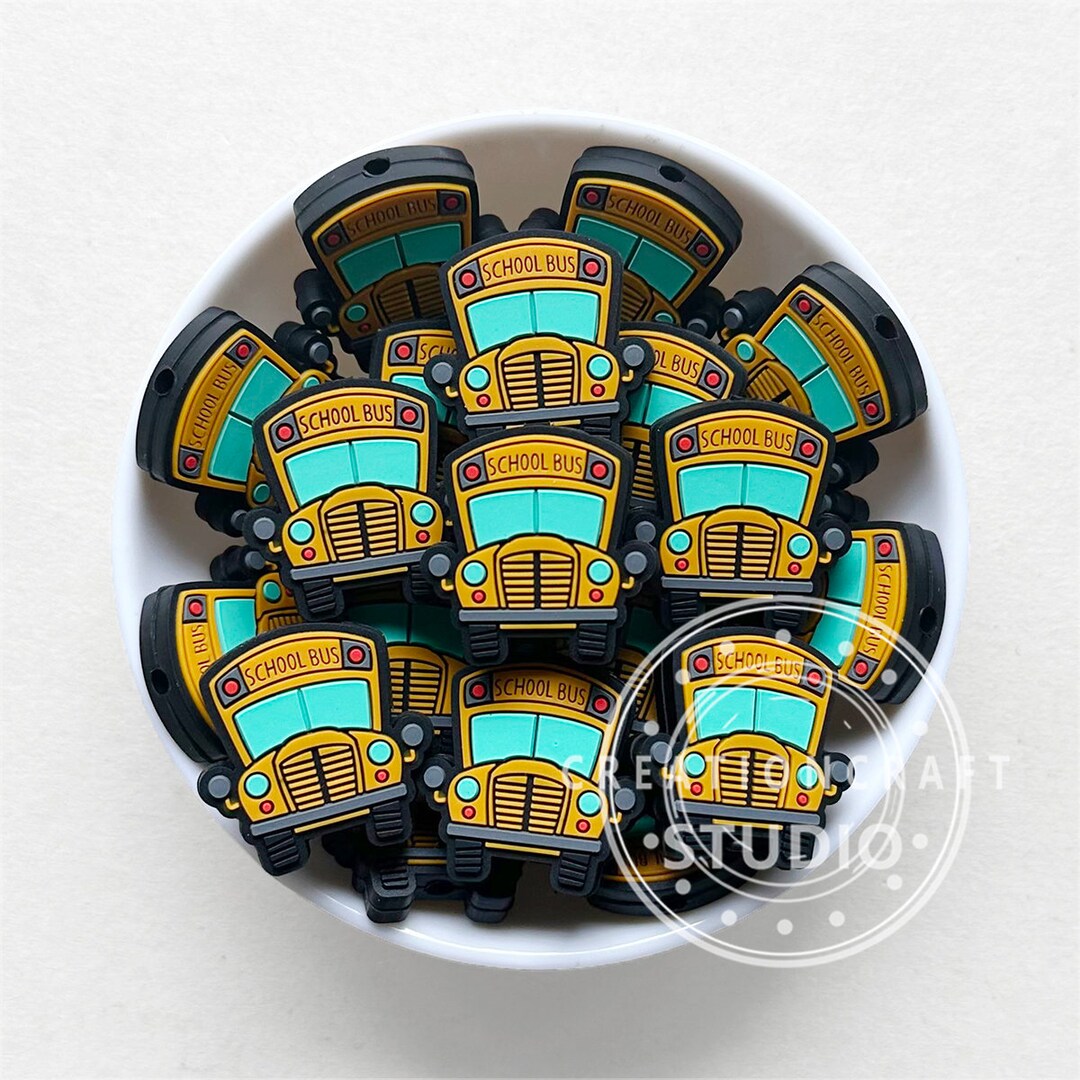 School Bus Focal Beads, DIY Beaded Pens, Back to School Beads, Silicone ...