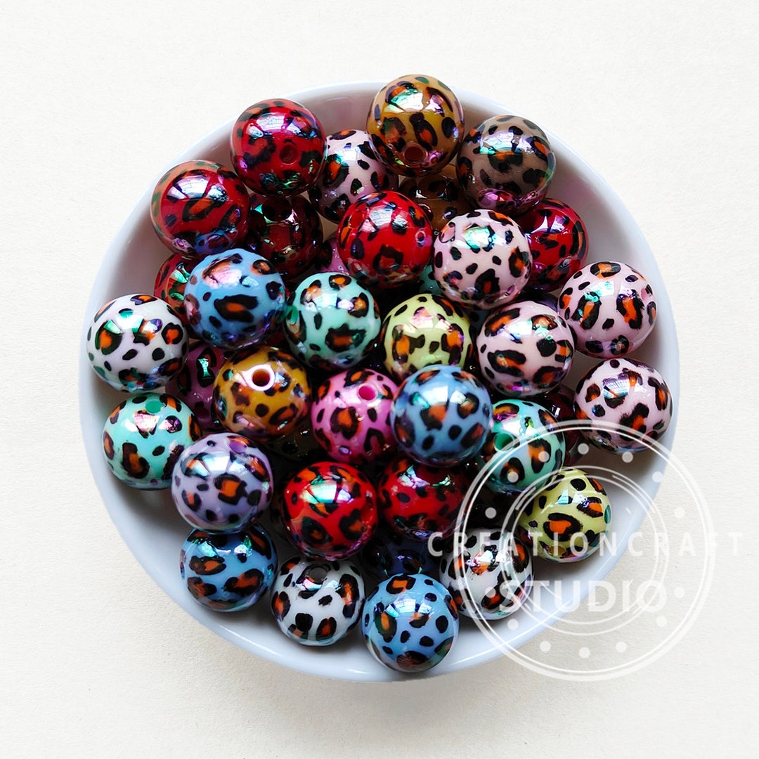 16mm Colorful Leopard Beads, 16mm UV Round Acrylic Beads, Leopard Beads ...