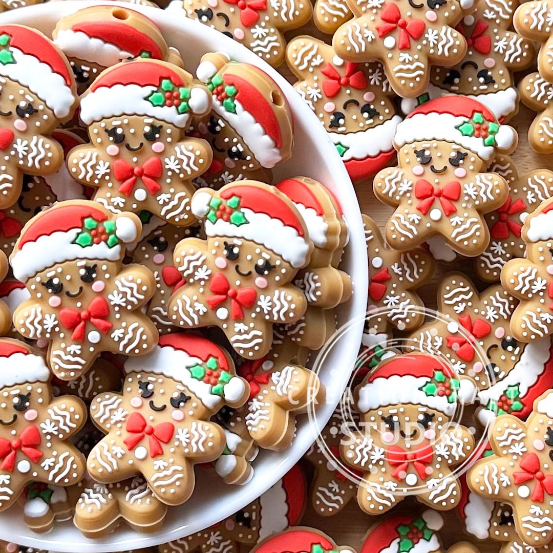 Santa Hat Gingerbread Man Focal Bead,bulk Silicone Christmas Beads - Etsy