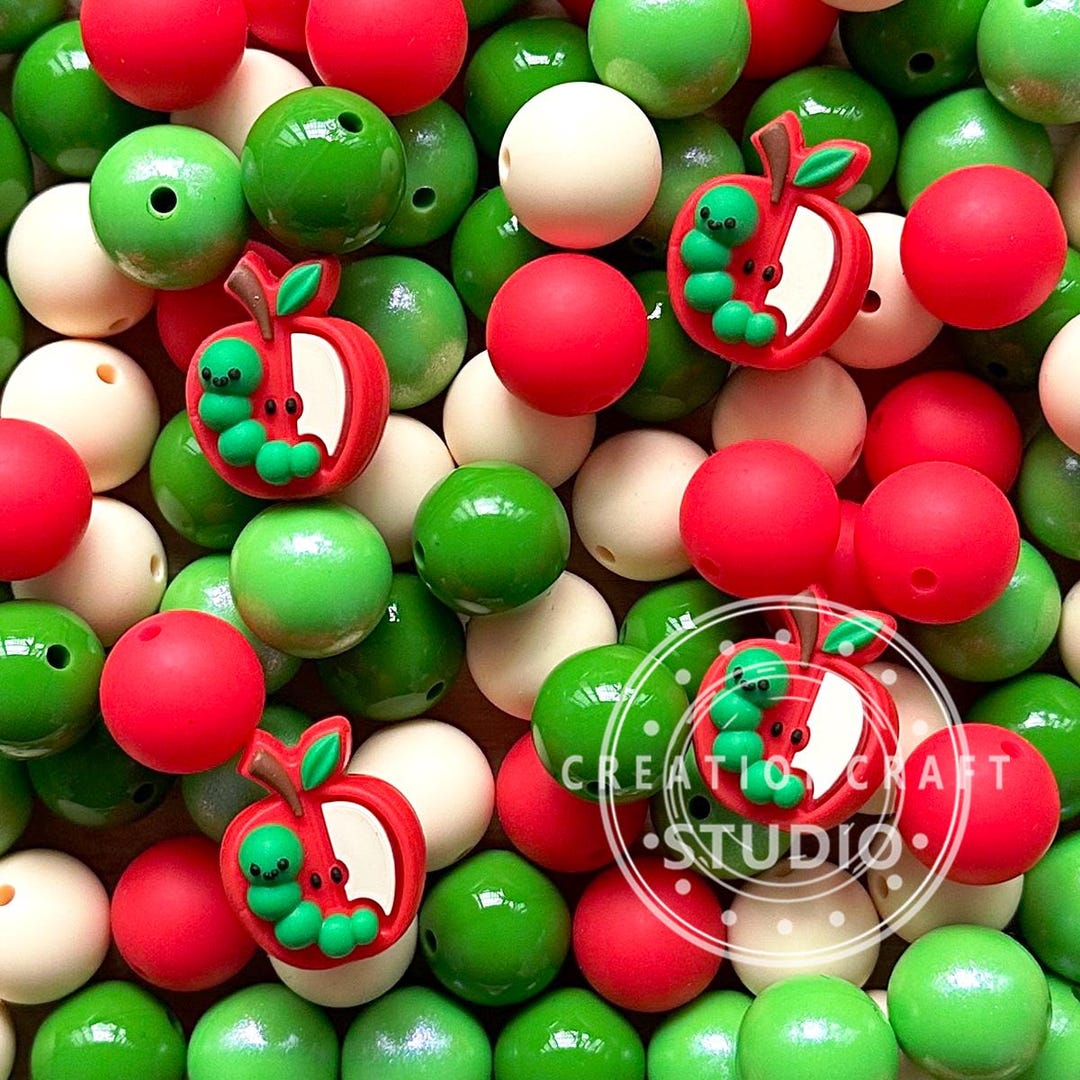 Assorted Beads,apple Worm Beads,3d Focal Beads,15mm Silicone Beads ...