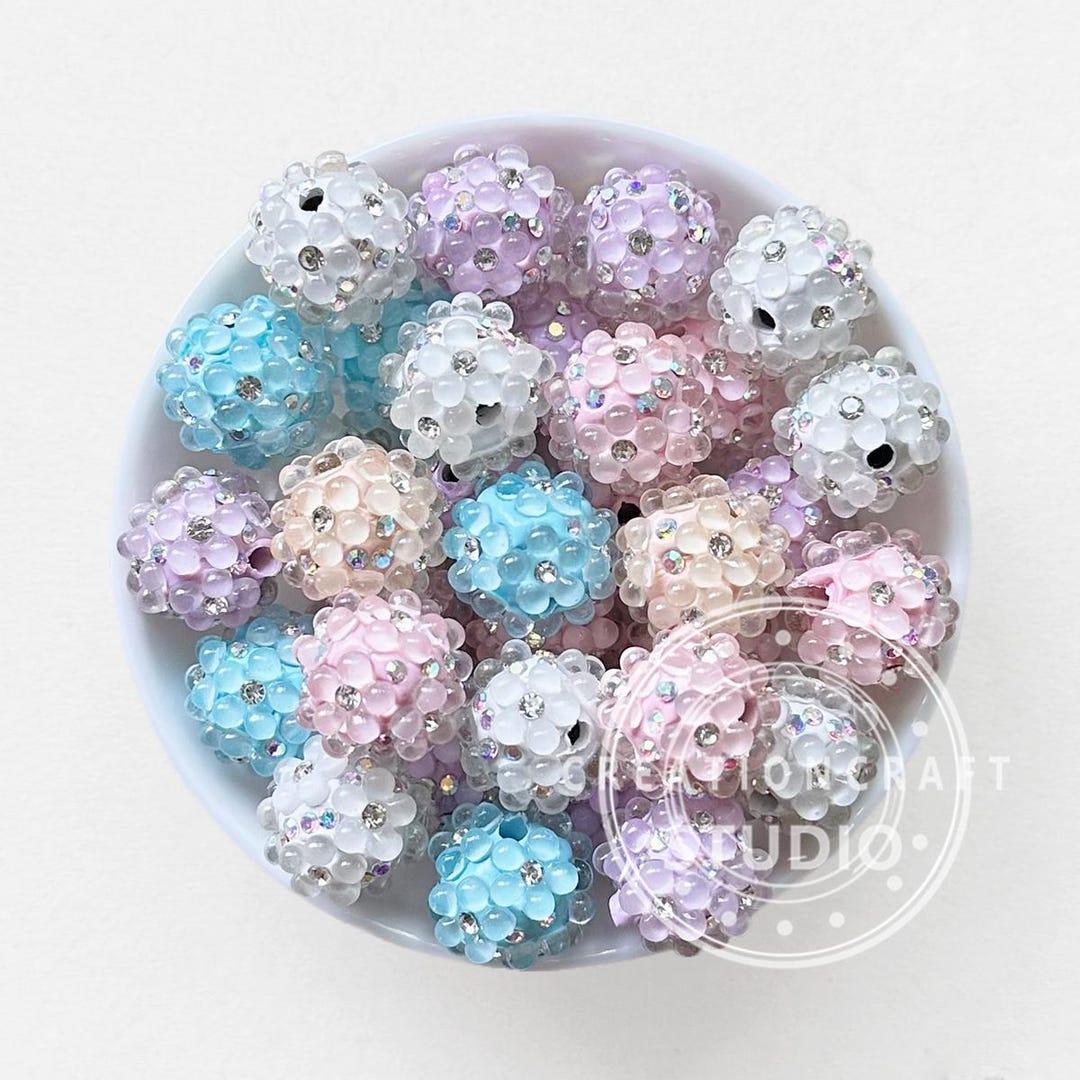 20mm Rhinestone Beads, Bling Polymer Clay Beads, Fancy Flower Bubblegum ...