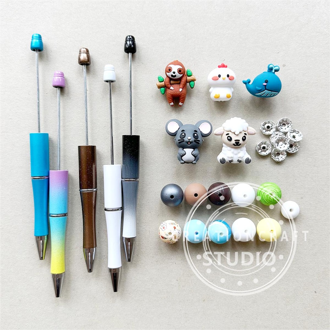 5pcs Beadable Pens With Loose Beads, Beaded Pen Making, Animal Focal ...