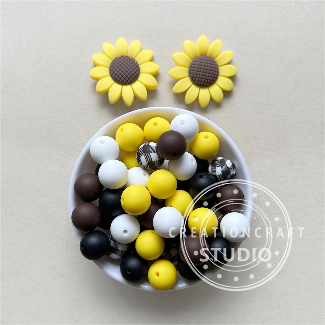 52pcs Silicone Beads Set ,sunflower Focal Beads and Round Beads ...
