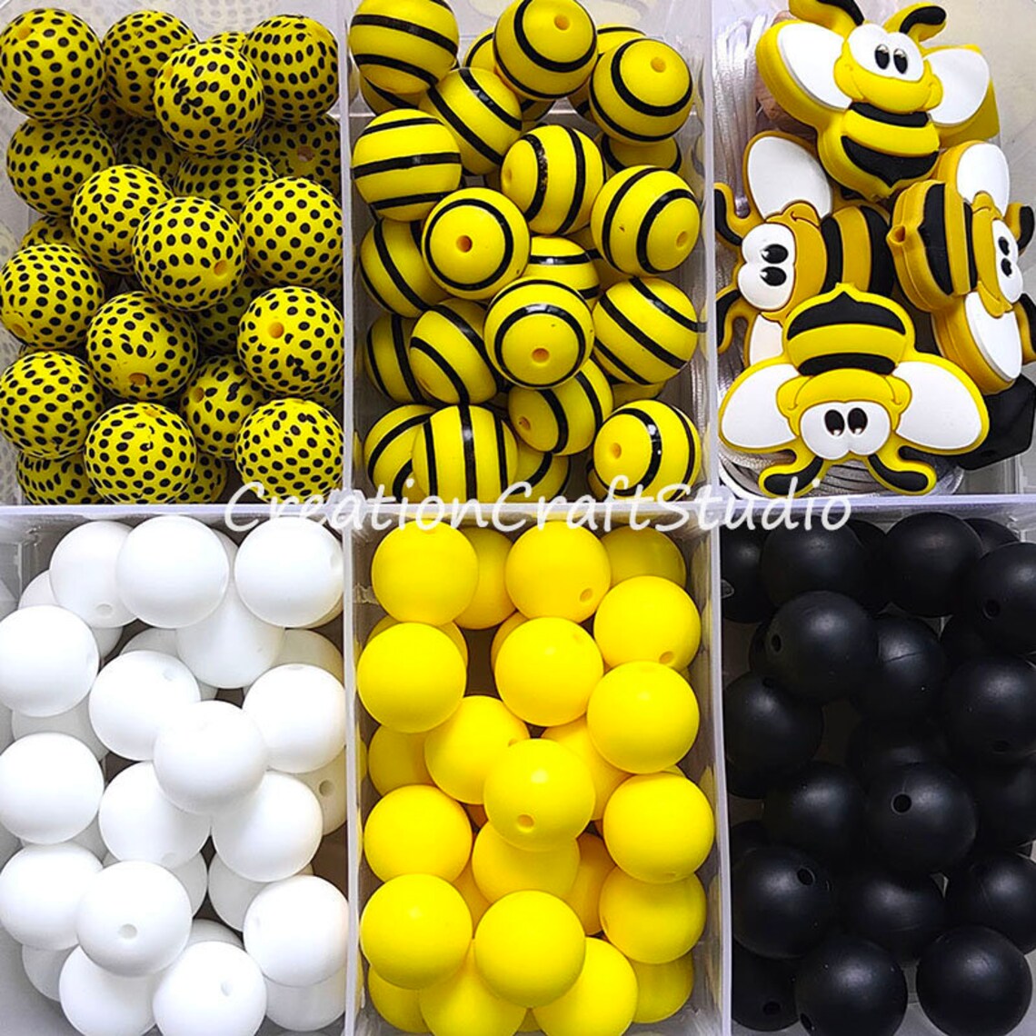162pcs Bee Assorted Silicone Beads Kit, Bee Silicone Beads, Focal Beads ...