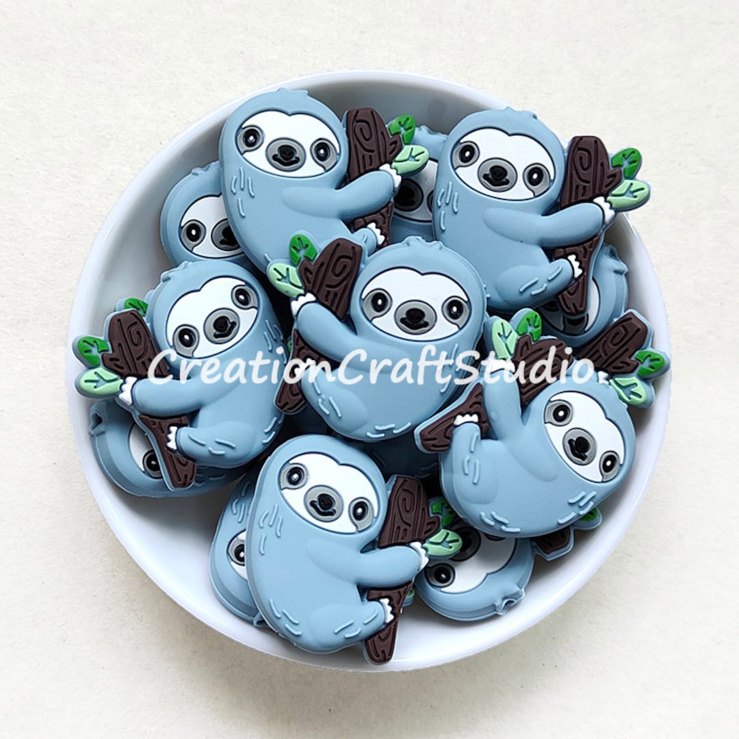 Dusty Blue Sloth Silicone Beads, 34*34mm, Mini Sloth Silicone Beads ...