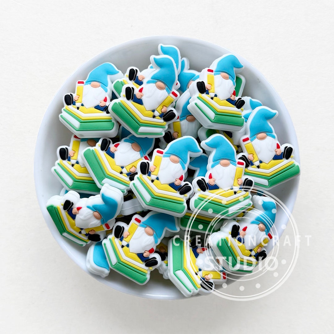 Gnome With Books Focal Beads, Gnome Beads, Gnome School Silicone Beads ...