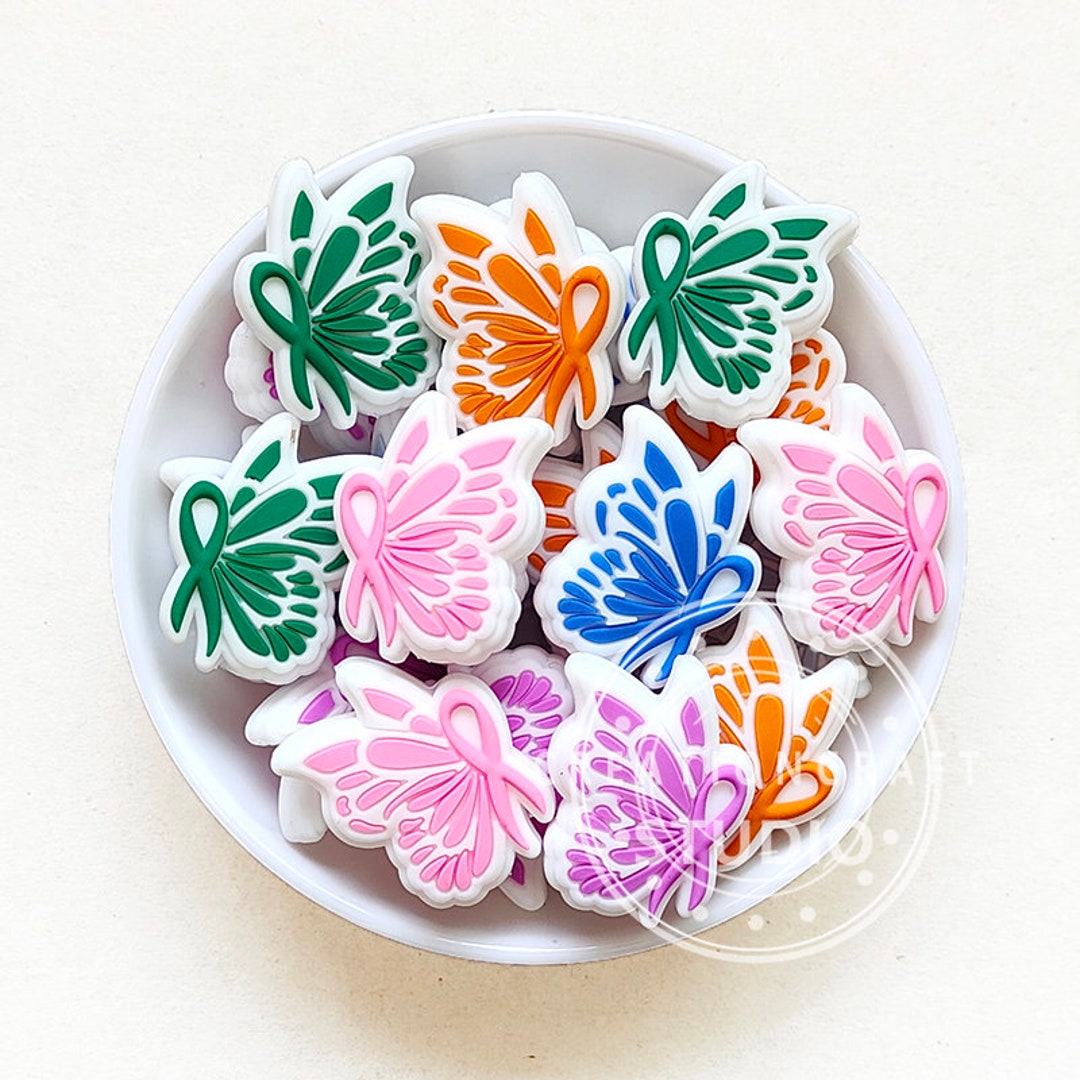 Wholesale Butterfly Ribbon Silicone Beads, Breast Cancer Awareness ...