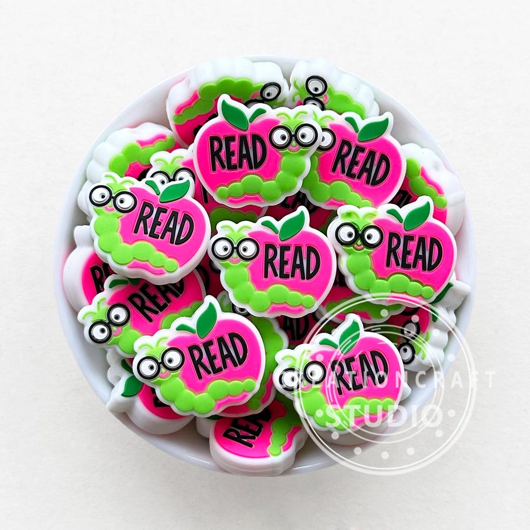 Bookworm Beads,read Apple Worm Beads,silicone Beads,focal Beads,diy ...