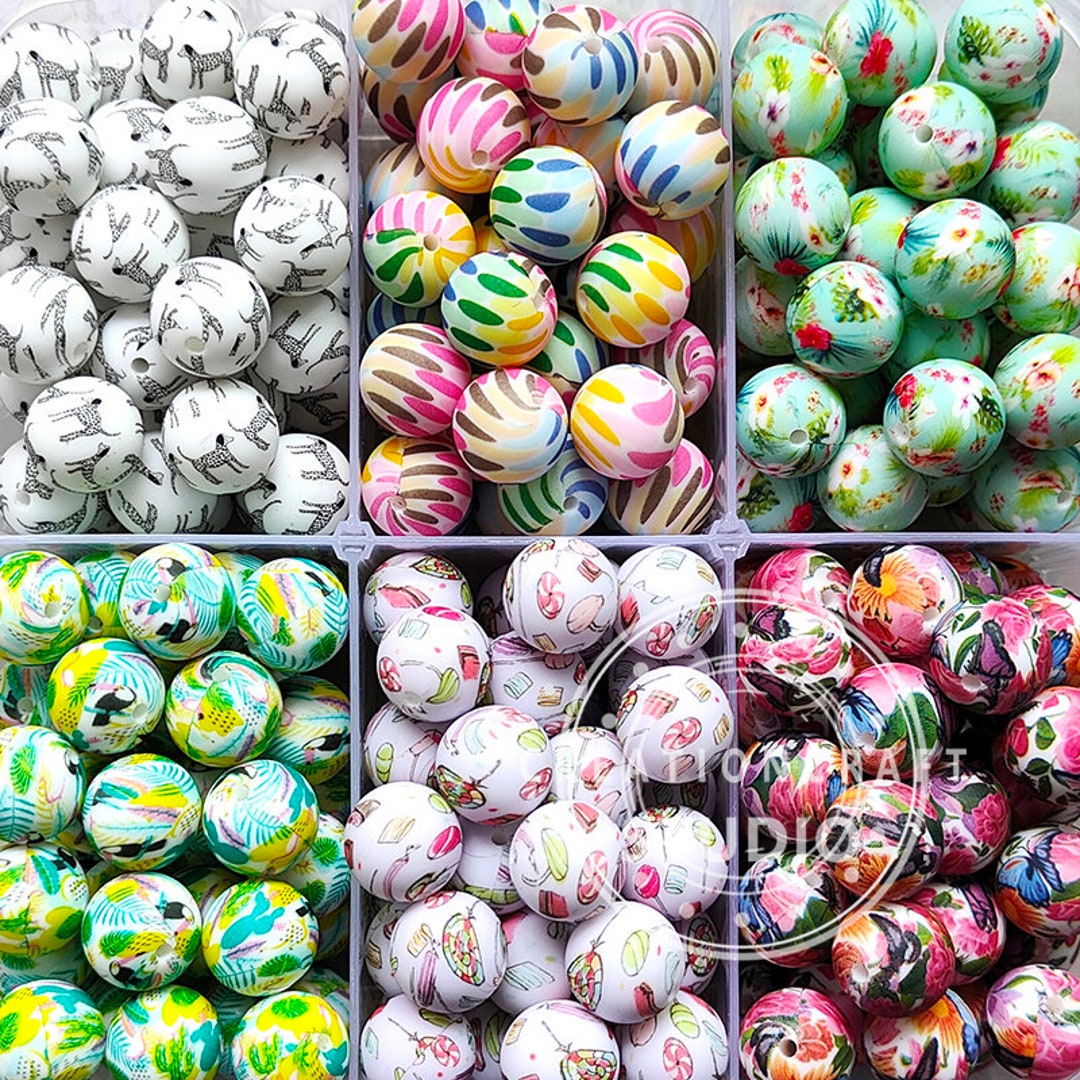 Dalmatian Cactus Flower Print Beads, Wholesale Silicone Beads, 15mm ...