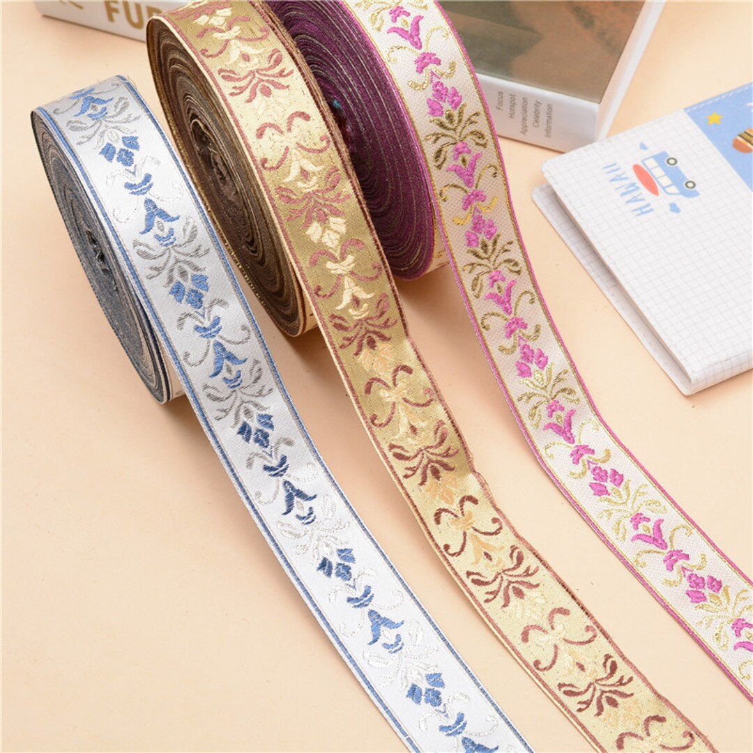 Floral Jacquard Ribbon, Edge Trims, 3cm wide, Handmade Embroidery Lace ...