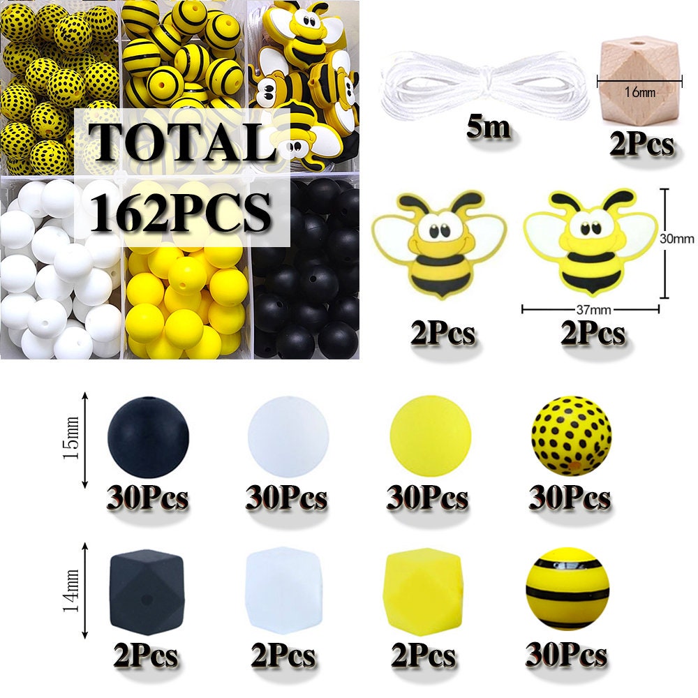 162pcs Bee Assorted Silicone Beads Kit, Bee Silicone Beads, Focal Beads ...