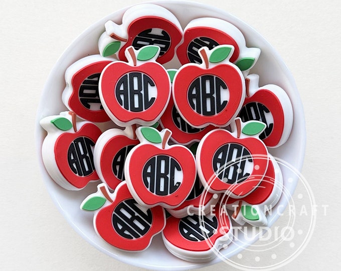 Apple Beads, Teacher Apple Silicone Focal Beads, ABC Apple Silicone ...