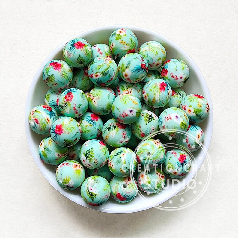 Dalmatian Cactus Flower Print Beads, Wholesale Silicone Beads, 15mm ...