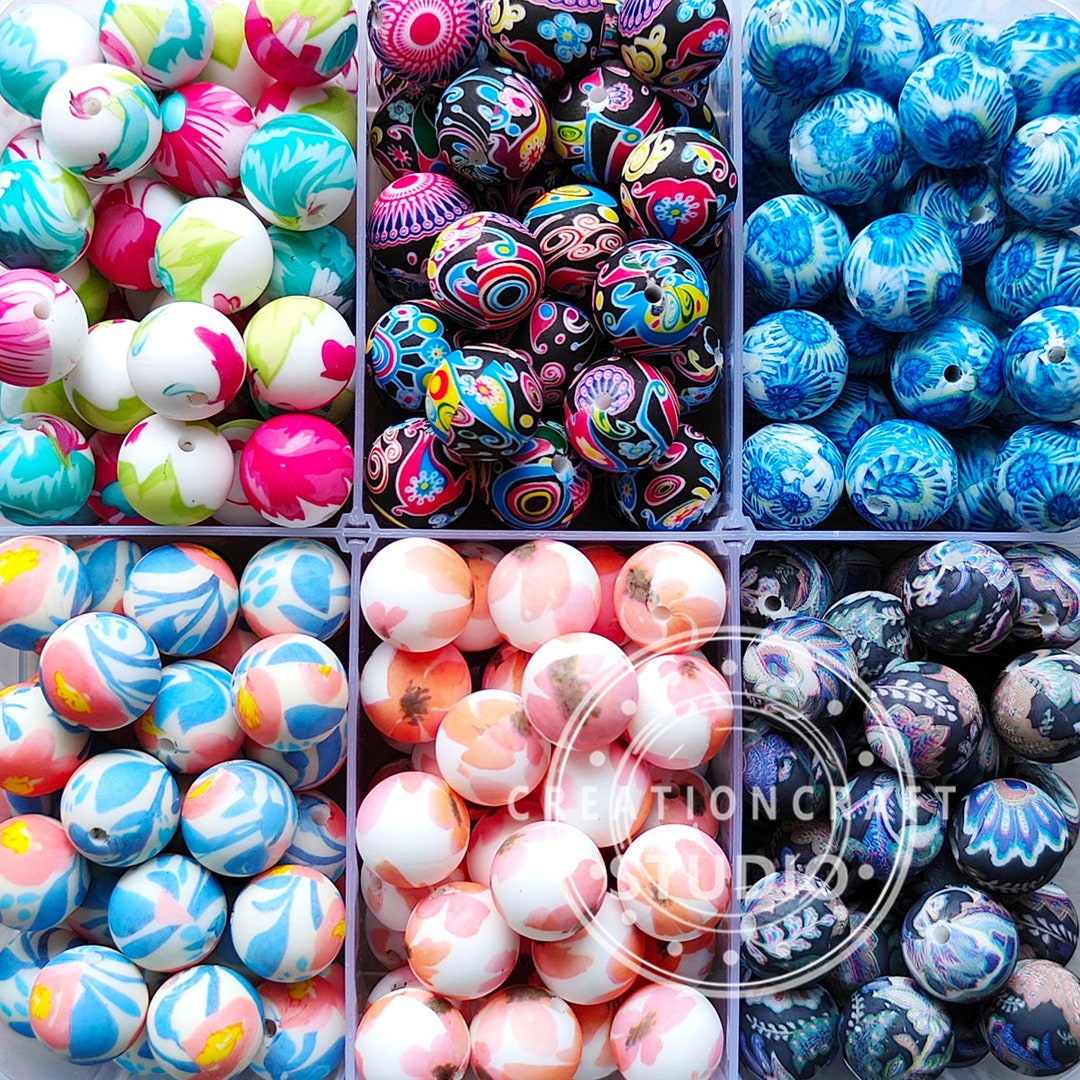 New 15mm Print Beads, Round Silicone Beads, Print Silicone Ball, Focal ...