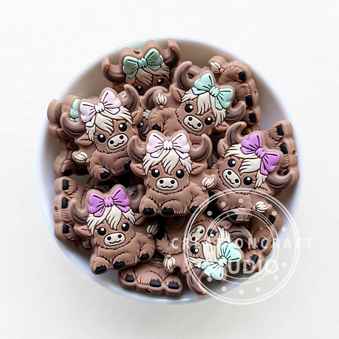 Highland Cow Beads, Animal Focal Beads, Bow Highland Cow Focal Silicone ...