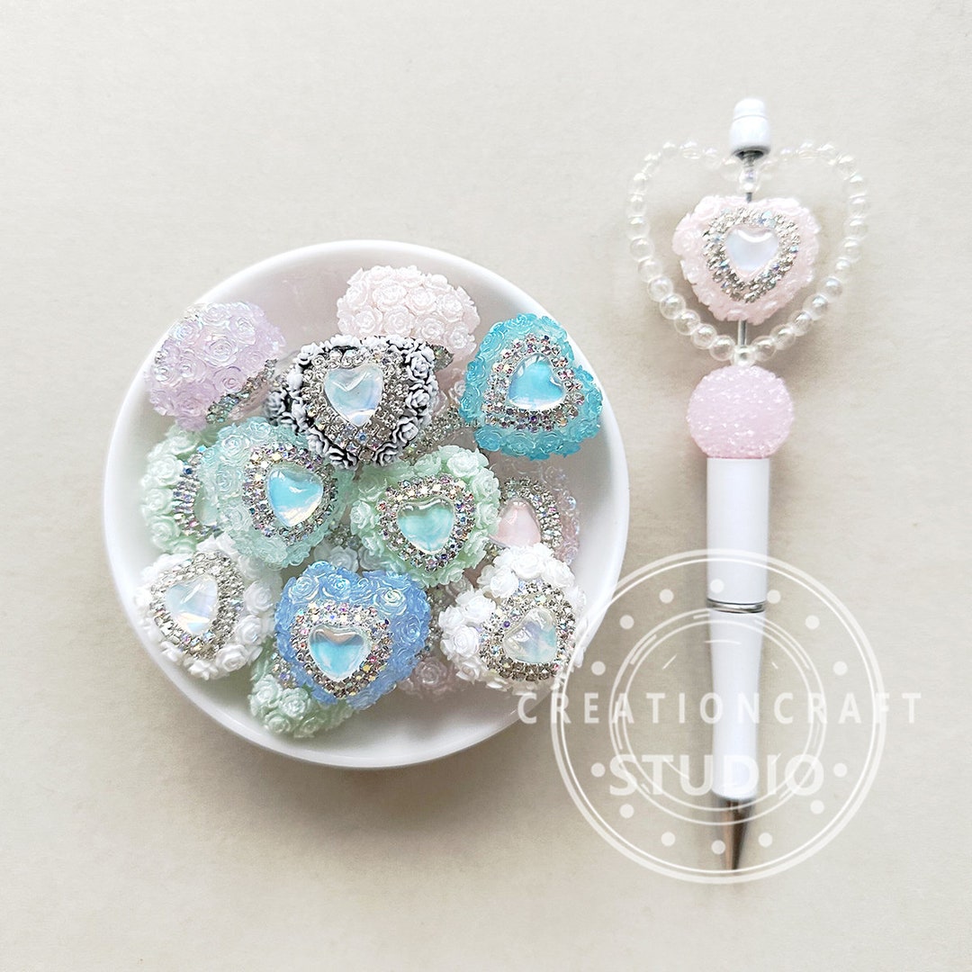 Rose Flower Heart Beads, Bling Gem Rhinestone Acrylic Focal Beads ...