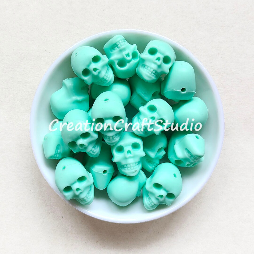 Bulk Silicone Beads, Mint Green Skull Silicone Beads, Halloween Skull ...