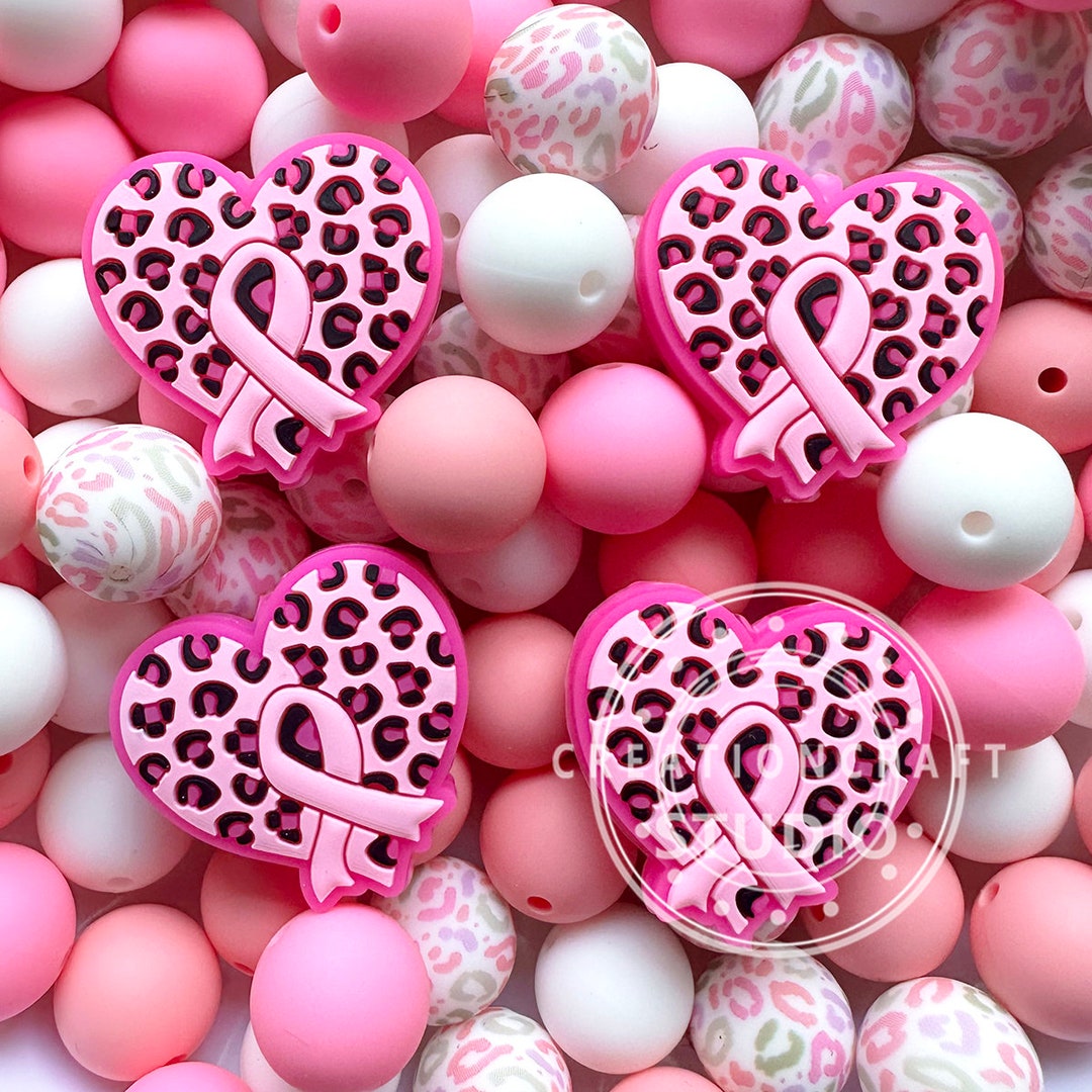 Pink Breast Cancer Awareness Assorted Beads, Mix Silicone Pink Ribbon ...