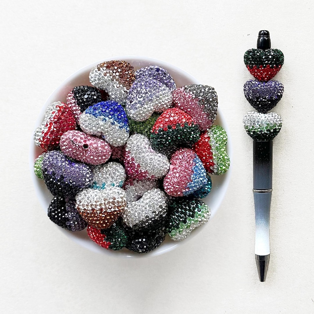 Sparkle Rhinestone Heart Gradient Polymer Clay Beads, Mix Color Heart ...