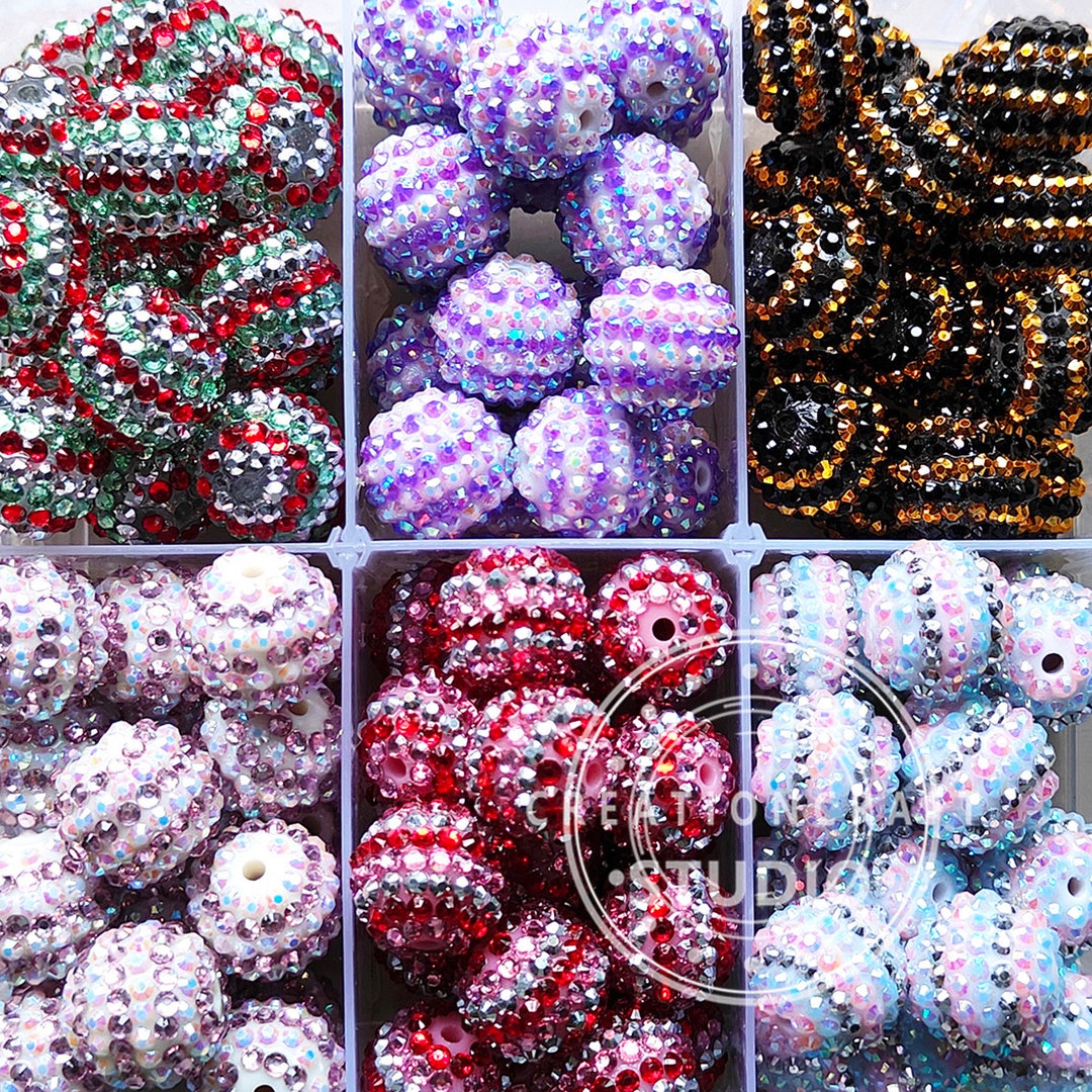 Striped Rhinestone AB Bubblegum Bead, Resin Beads in Bulk, 20mm Chunky ...