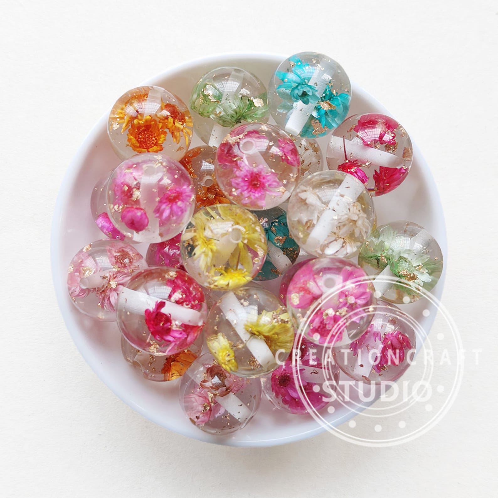 16mm/20mm Transparent Resin Dried Floating Flower Beads, Dried Flower ...