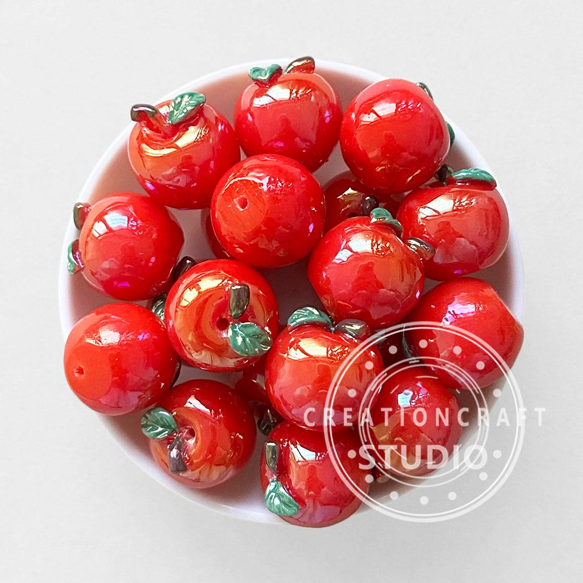 Chunky 3D Red Apple Acrylic Beads,teacher Jewelry Making,uv Apple Bead ...