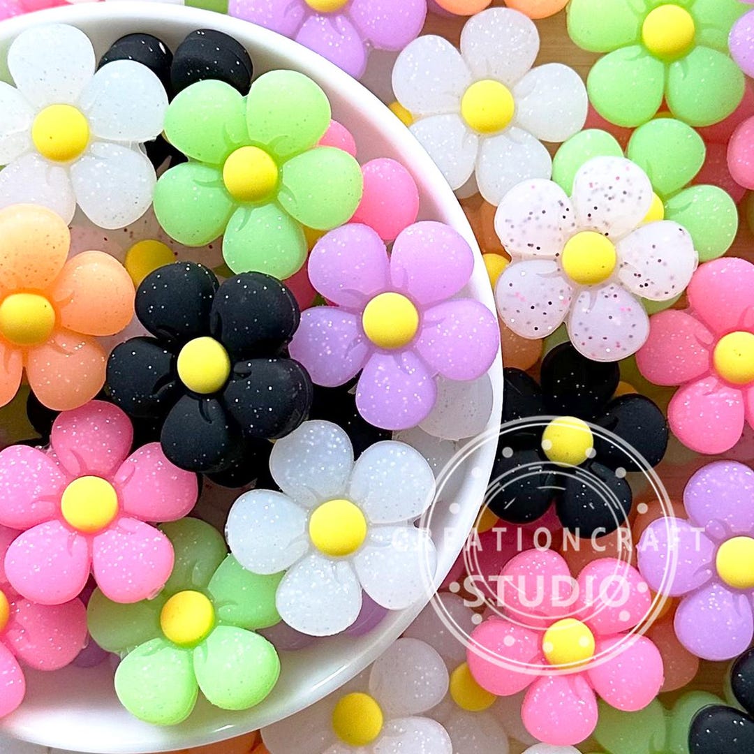 Glitter Flower Focal Beads,mixed Color Flower Silicone Beads,jewelry ...