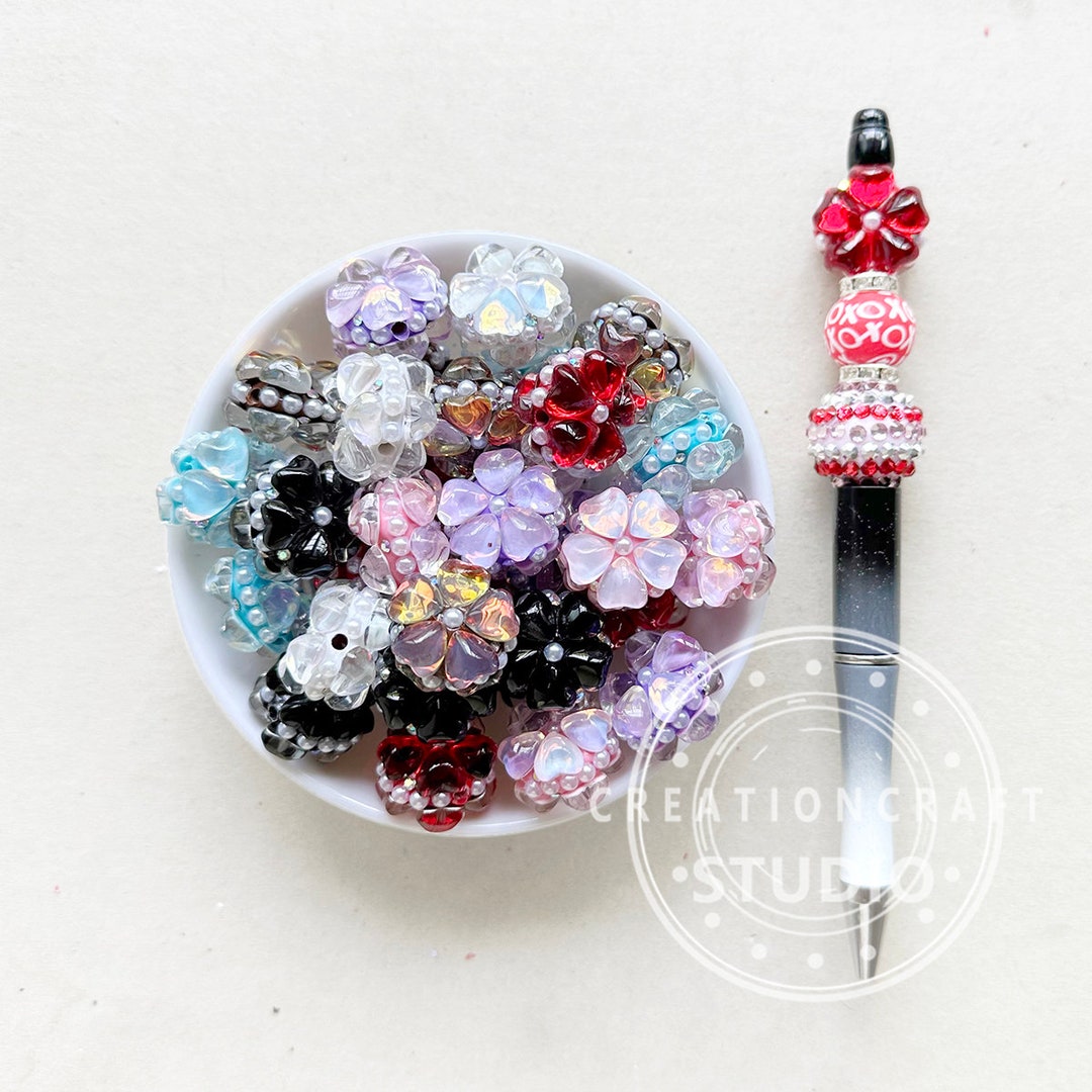 Pearl Gem Flower Beads, Flower Gem Clay Fancy Beads, Pen Focal Beads - Etsy