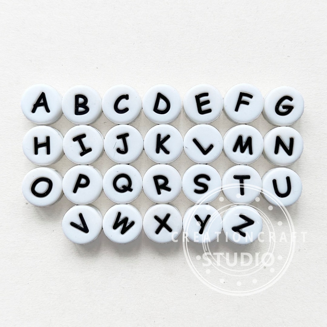 50/100pcs 12.8mm Silicone Letter Beads, Flat Round Letter Silicone ...