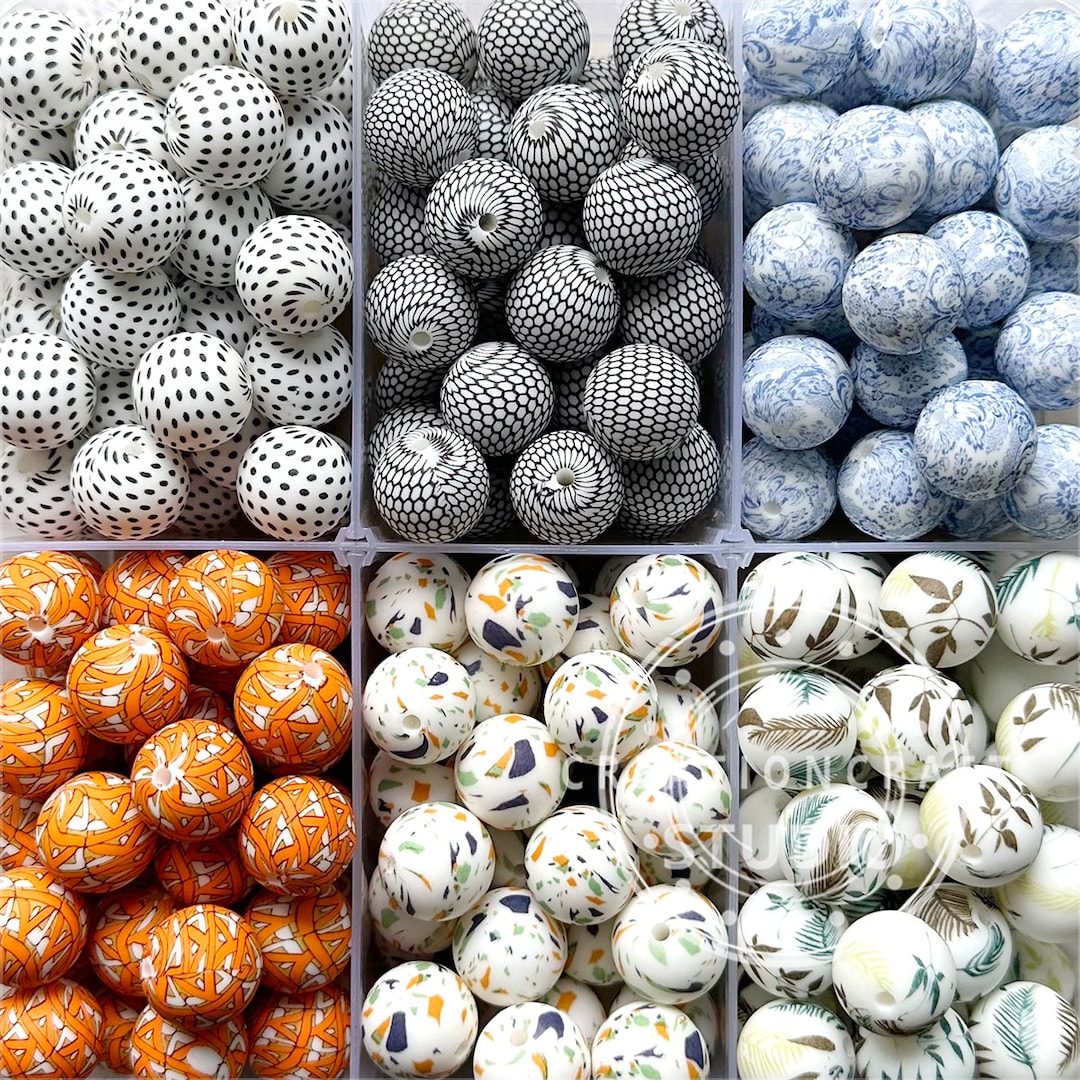 New 15mm Silicone Print Bead, Wholesale Beads, Silicone Beads, Round ...