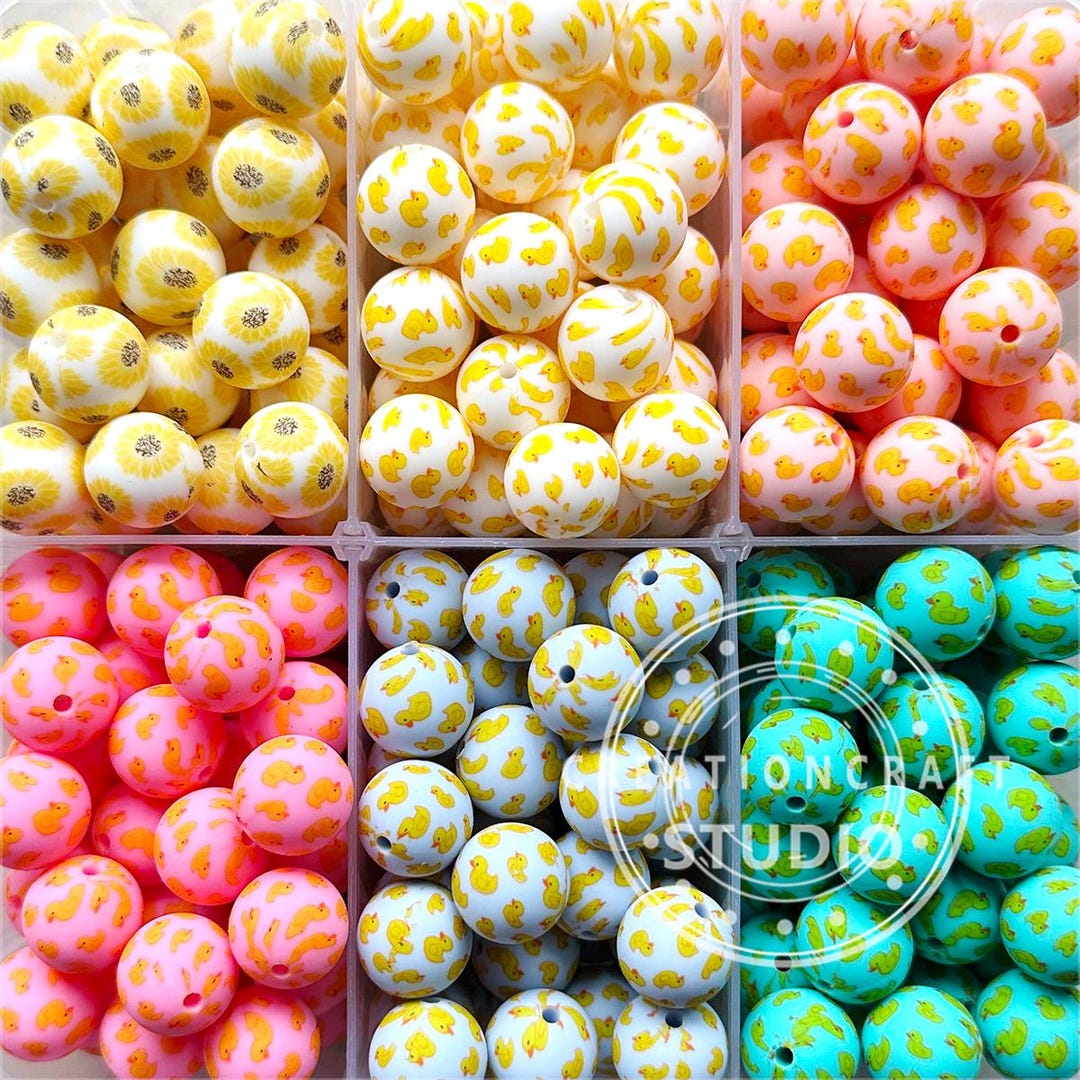 Duck Print Beads, Summer Beads, Round Silicone Beads in Bulk, 15mm ...