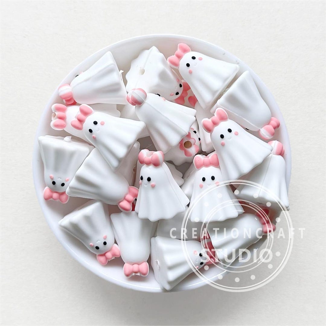 3D Ghost Focal Beads, Silicone Beads, Bowknot Ghost Beads, Halloween ...