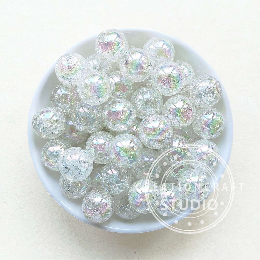 16mm Round Crack Acrylic Beads, Iridescent Clear Beads, AB Cracked ...