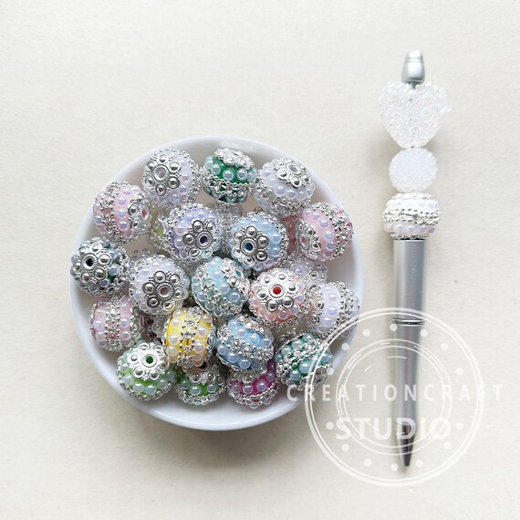 Fancy Beads Rhinestone Chain Pearl Acrylic Beads Sparkle Beads Gumball Beads 20mm Chunky Beads