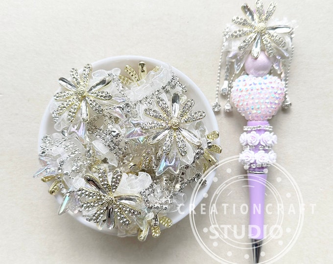 Daisy Flower Rhinestone Sparkle Beads, Lace Flower Bowknot Tassel Beads ...