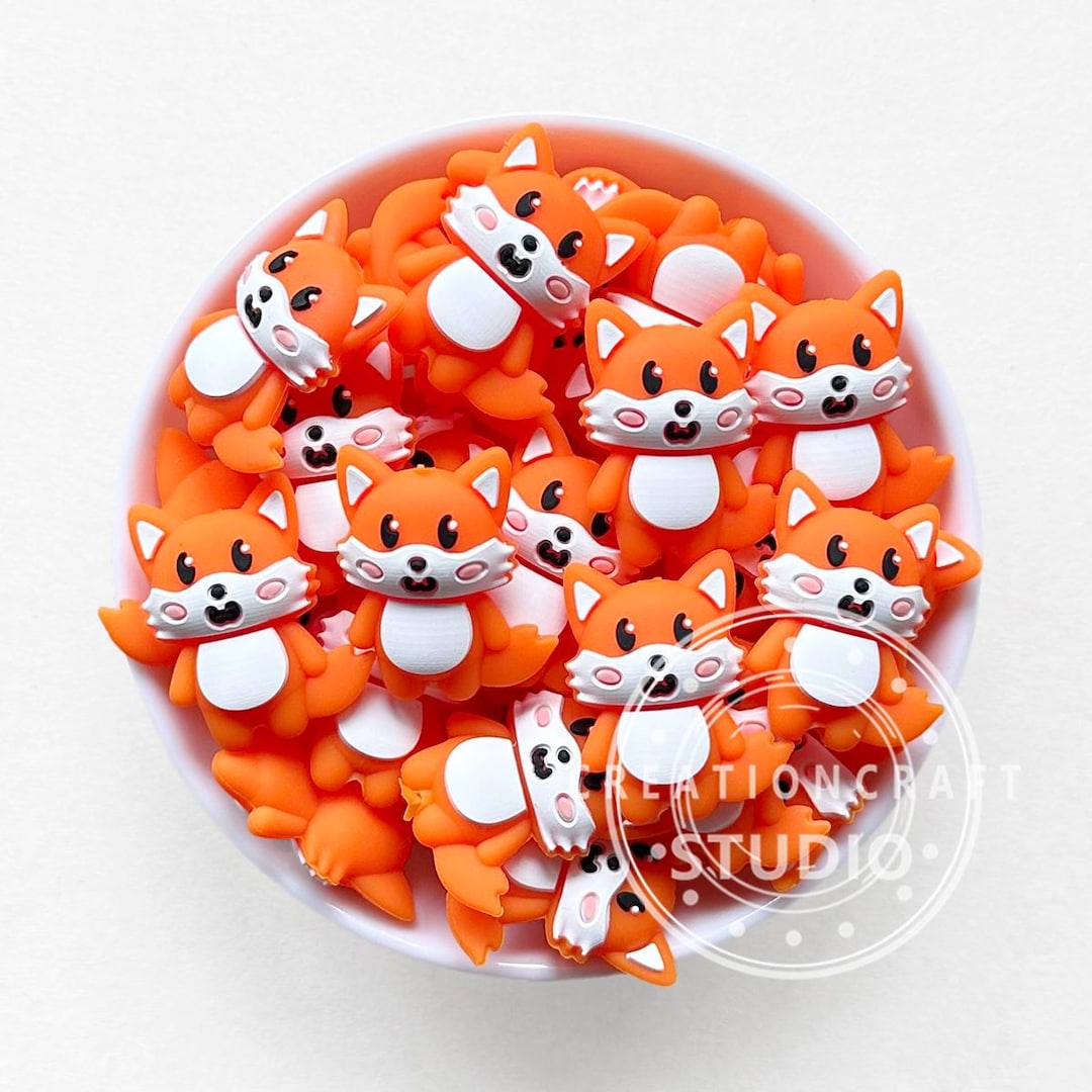 New Focal Fox Beads,keychain Beads,craft Gift Making,3d Fox Silicone ...