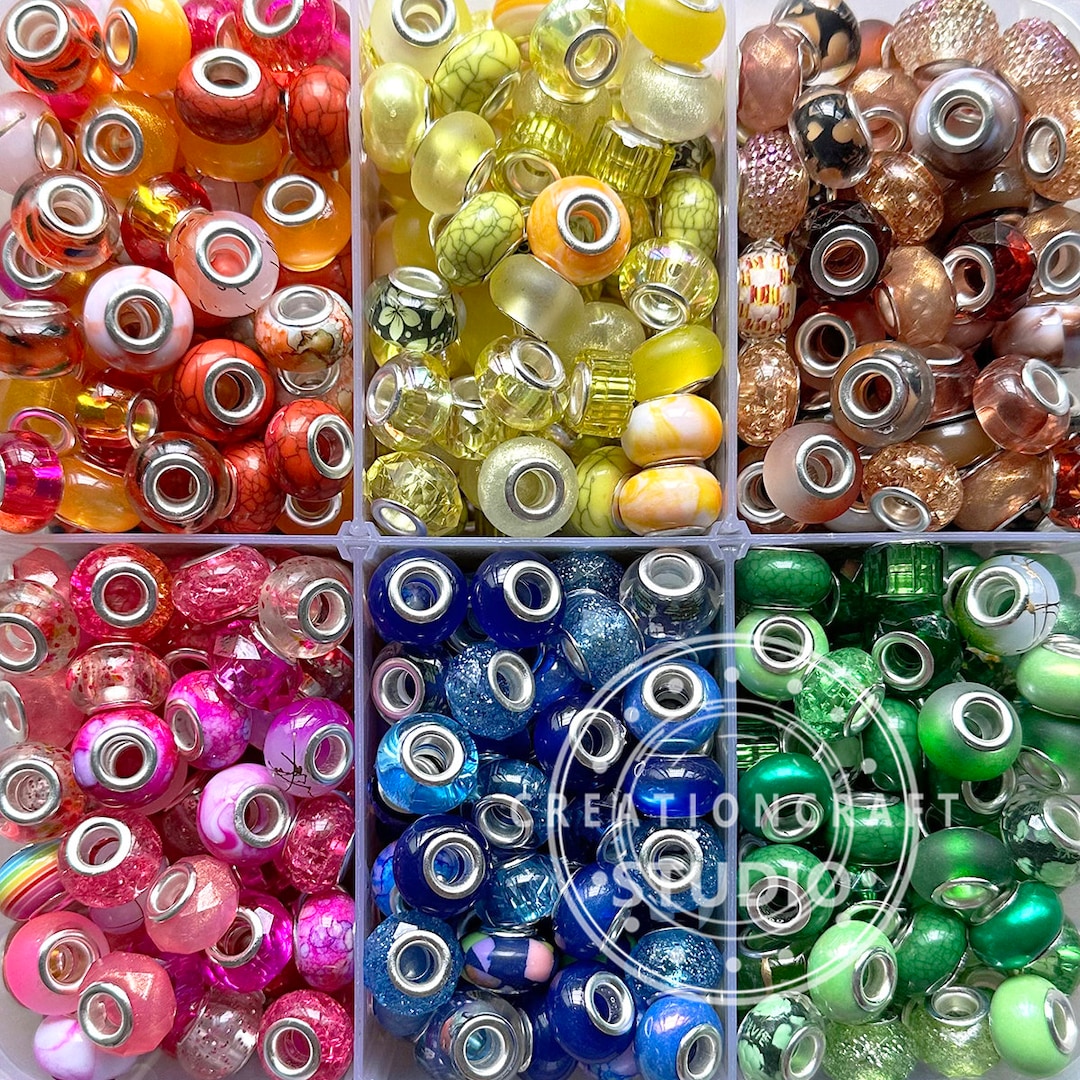 100pcs Large Hole Beads Mix, European Beads, Assorted Spacer Beads ...