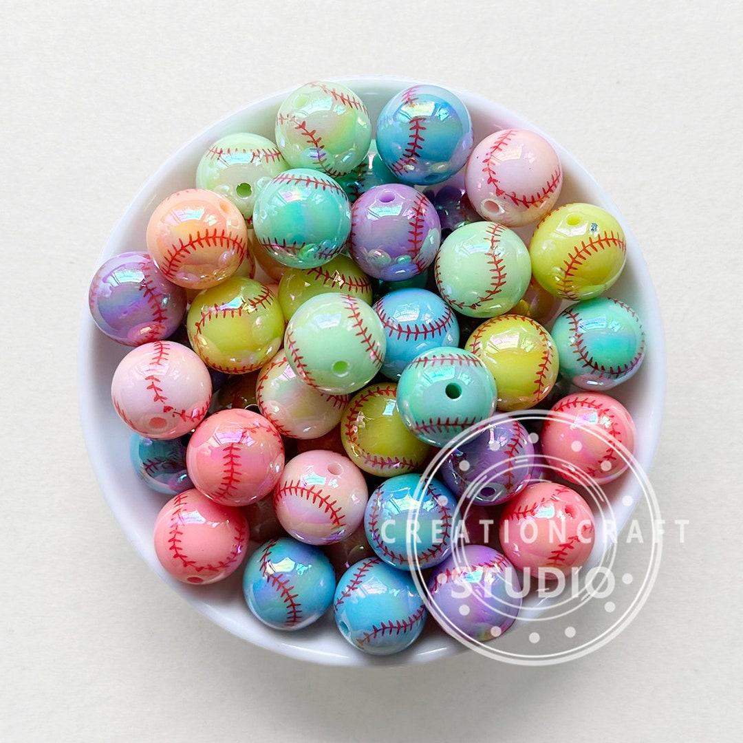 16mm Baseball Beads, Assorted Iridescent Beads, UV Baseball Acrylic ...