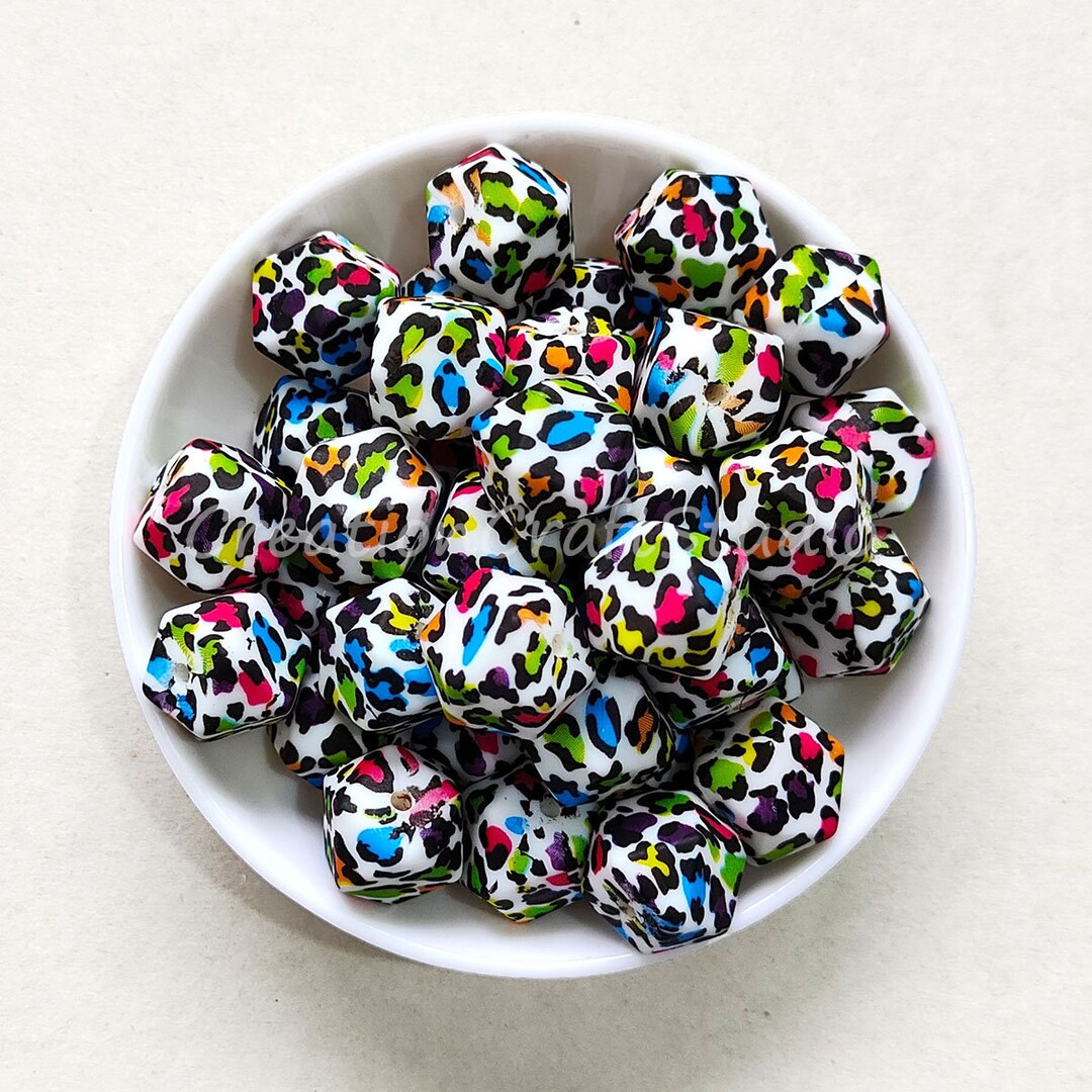 Hexagon Colorful Leopard Beads, Hexagon Silicone Beads, 14/17mm Hexagon ...