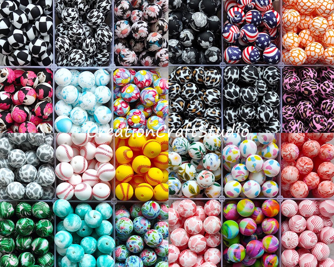 Bulk Round 12/15mm Silicone Beads, Print Silicone Beads, Silicone Loose ...