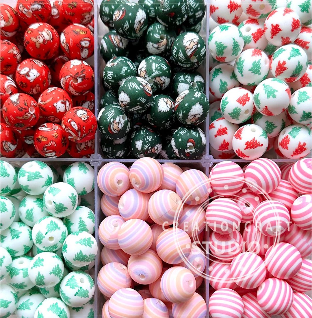 Christmas Beads, 15mm Print Beads, Holiday Charm Beads, DIY Pen ...