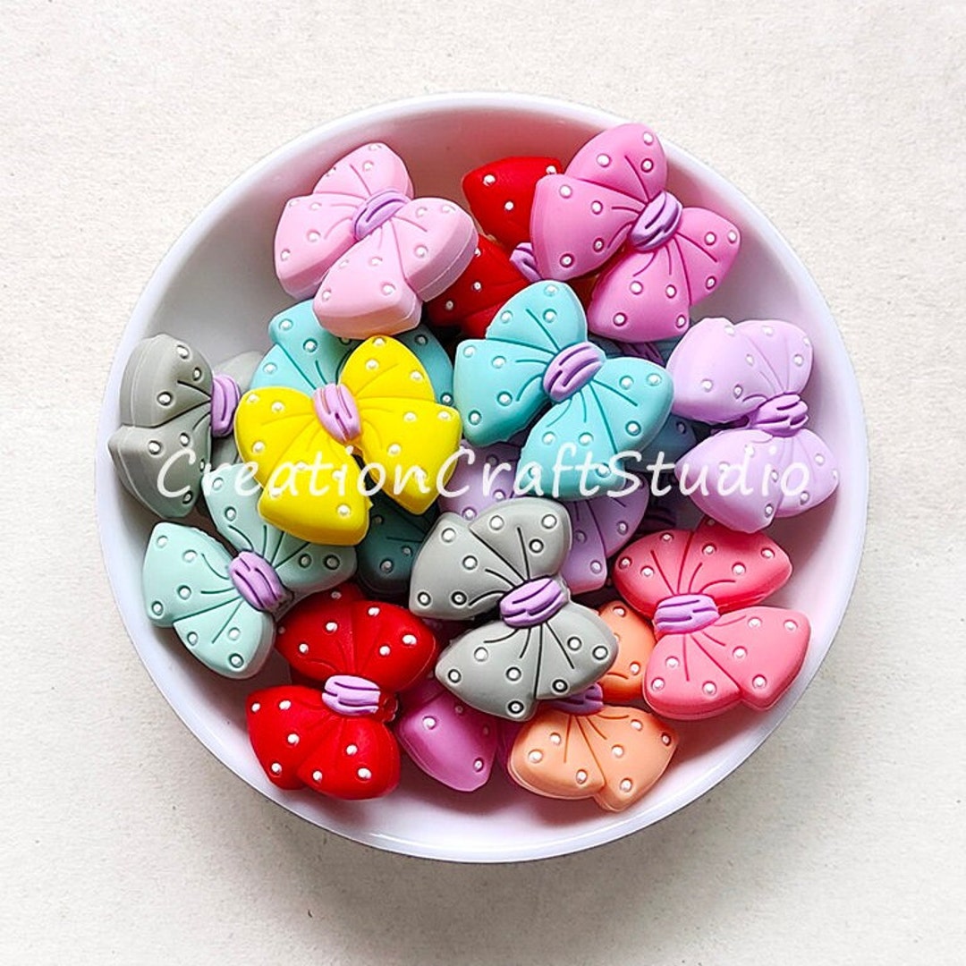 Bow Silicone Beads, Focal Silicone Beads, 10-100pcs Mixed Color ...
