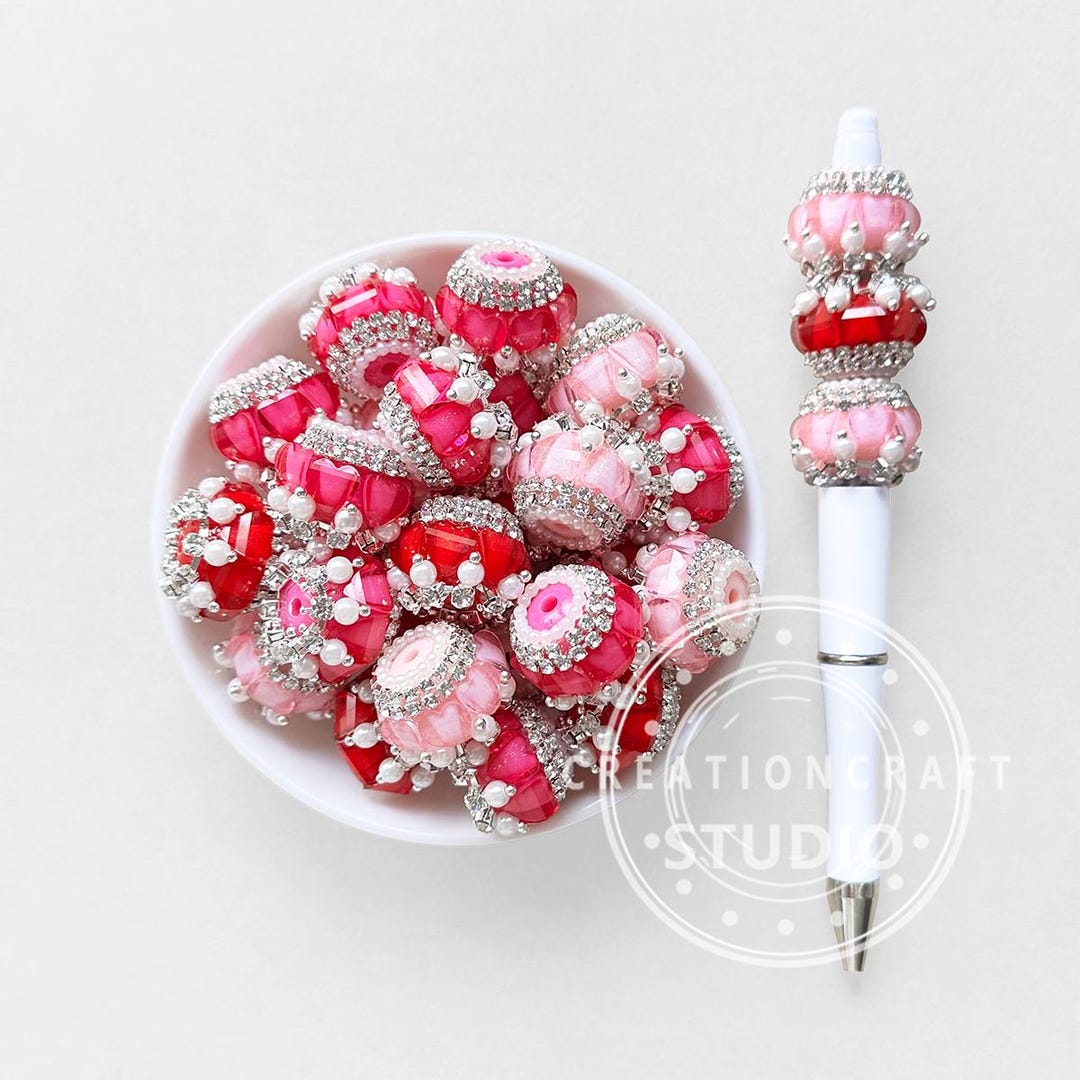 Love Heart Crystal Rhinestone Pearl Acrylic Beads,keychain Beads for ...