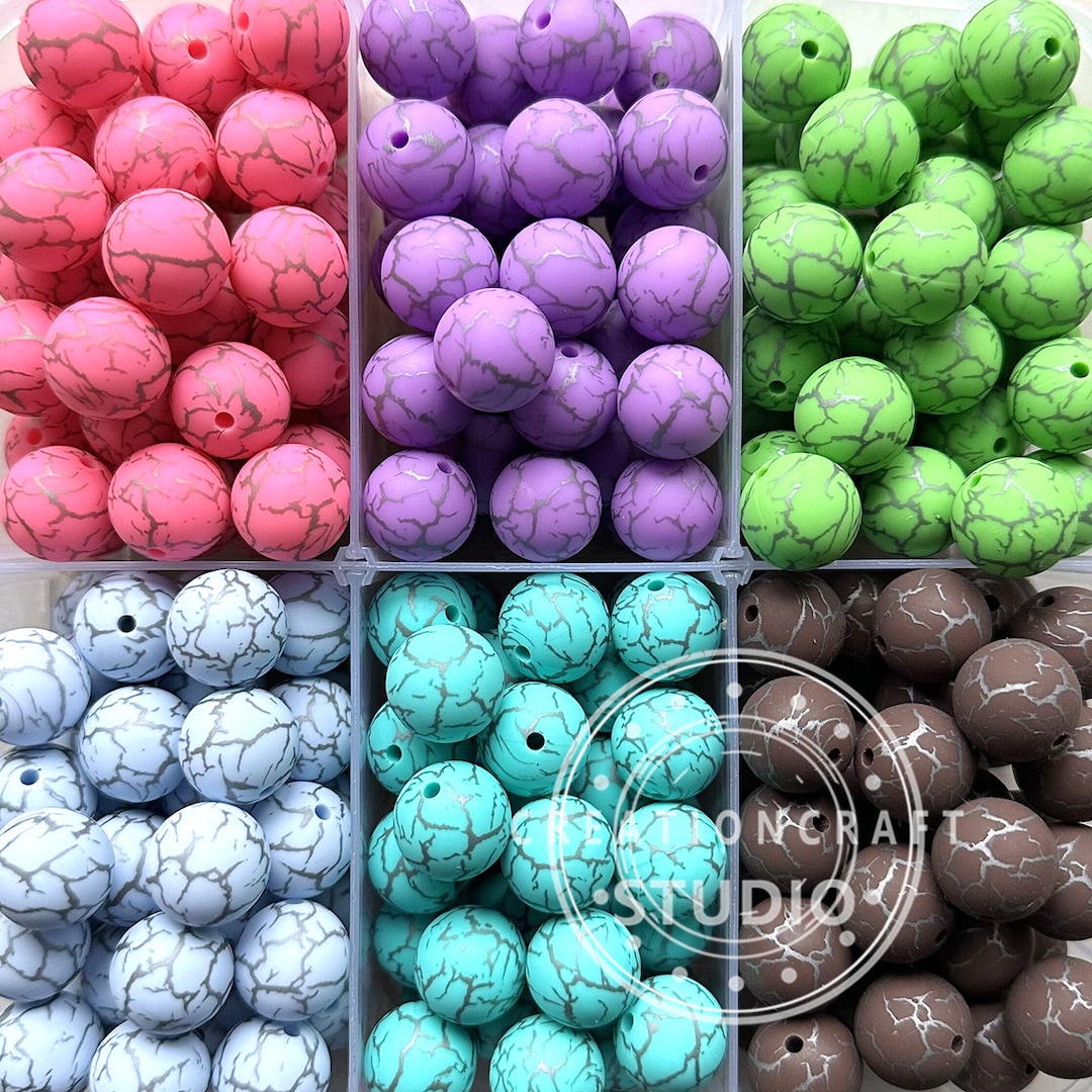 Crack Beads, 15mm Print Beads, Silicone Loose Beads, Round Silicone ...