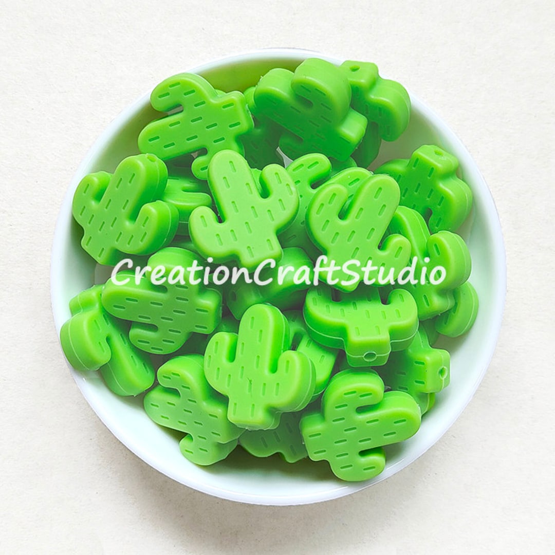 Willow Green Cactus Silicone Beads, Bulk Cactus Silicone Beads, Loose ...