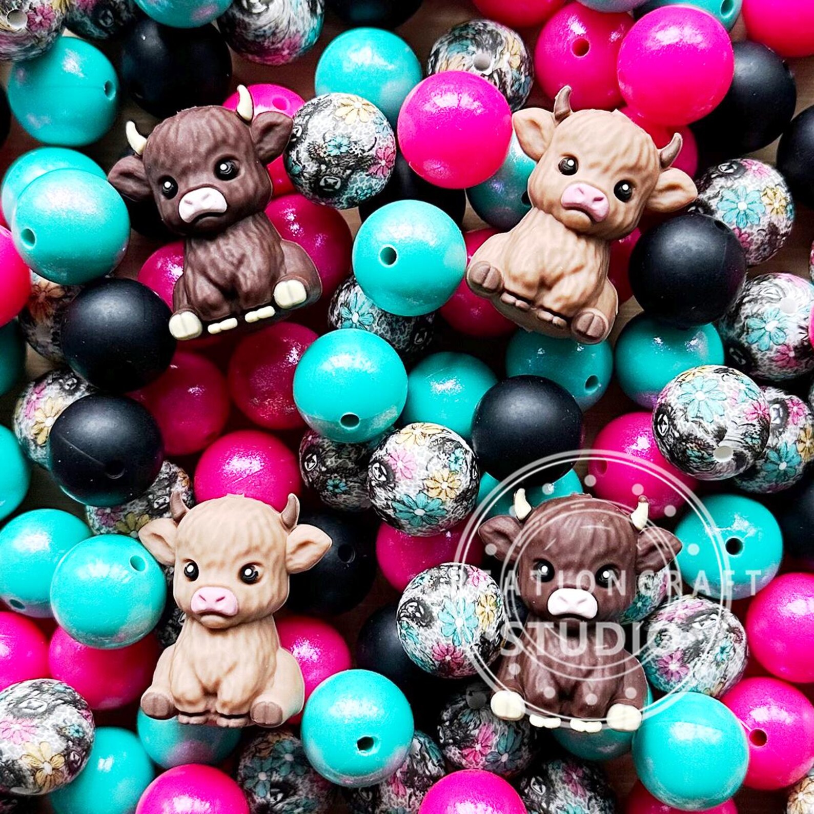 Highland Cow Beads,3d Beads,western Beads,silicone Beads,assorted Beads ...