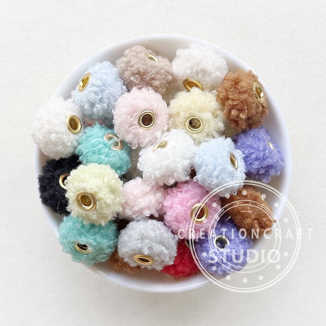 Furry Faux Curly Fur Beads, Large Hole Beads, Mixed Color, Pompom ...