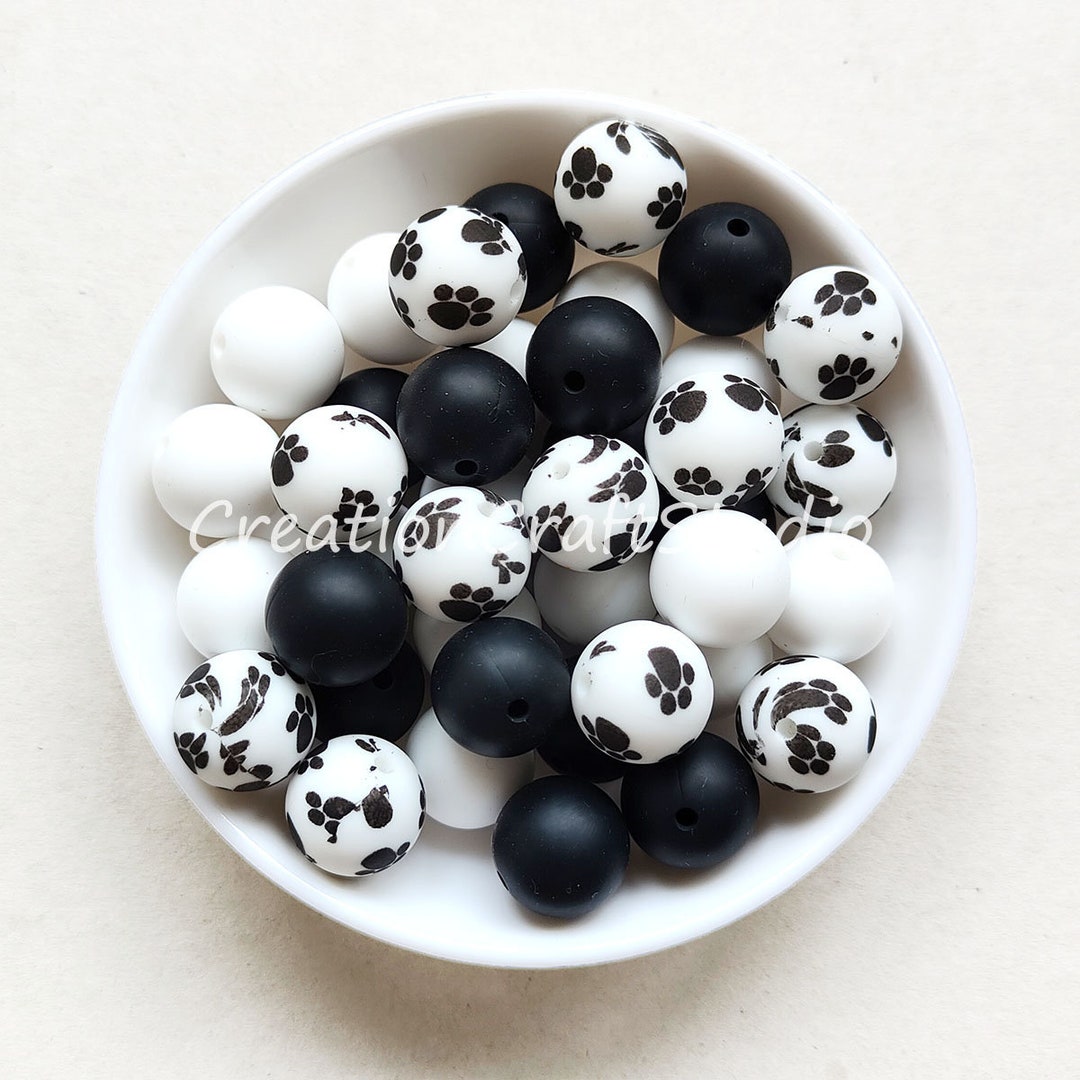 3 Colors Mixed, Bear Paw Print Silicone Beads, 12/15mm Round Beads, 20 ...