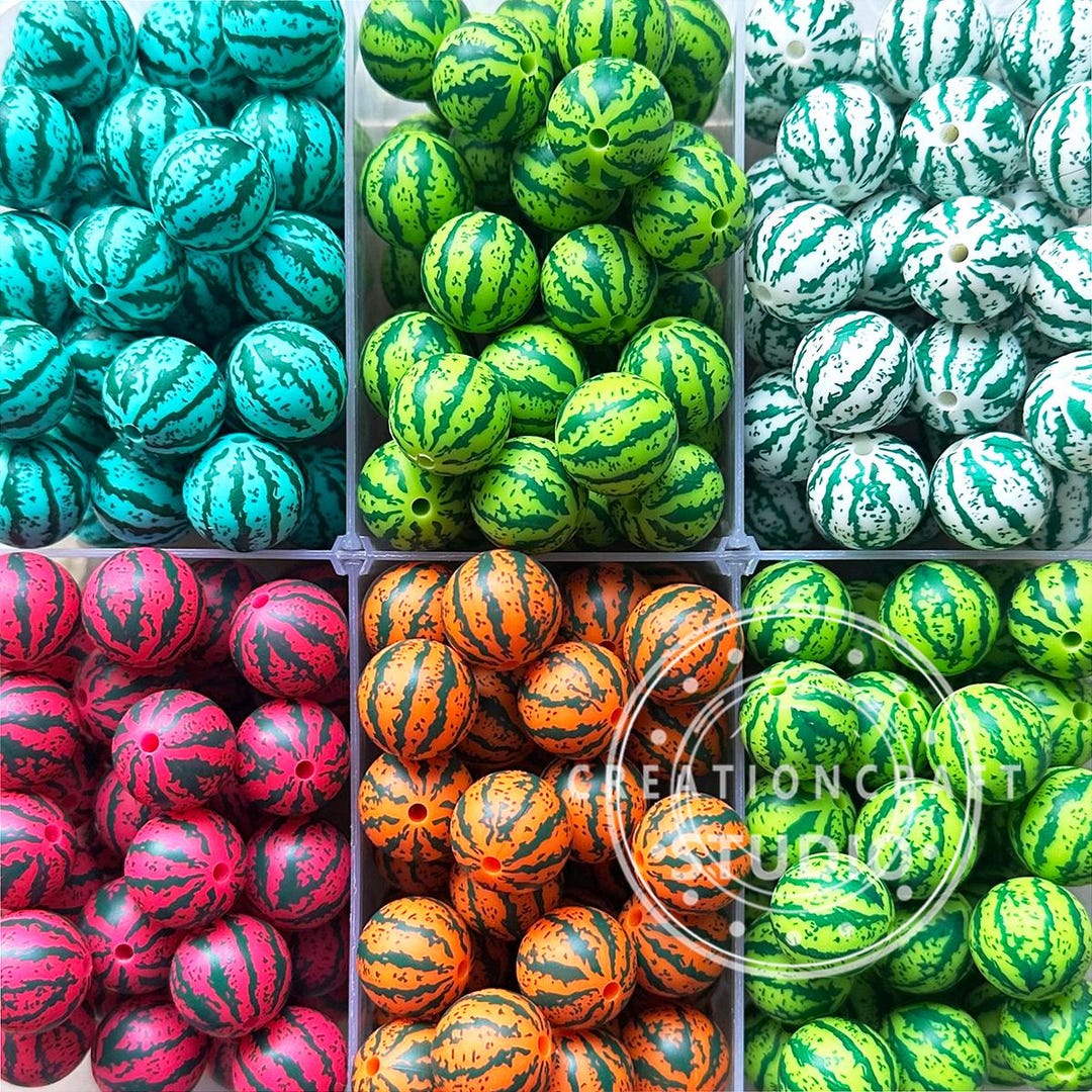 Watermelon Print Beads,15mm Round Silicone Beads,soft Beads,silicone ...