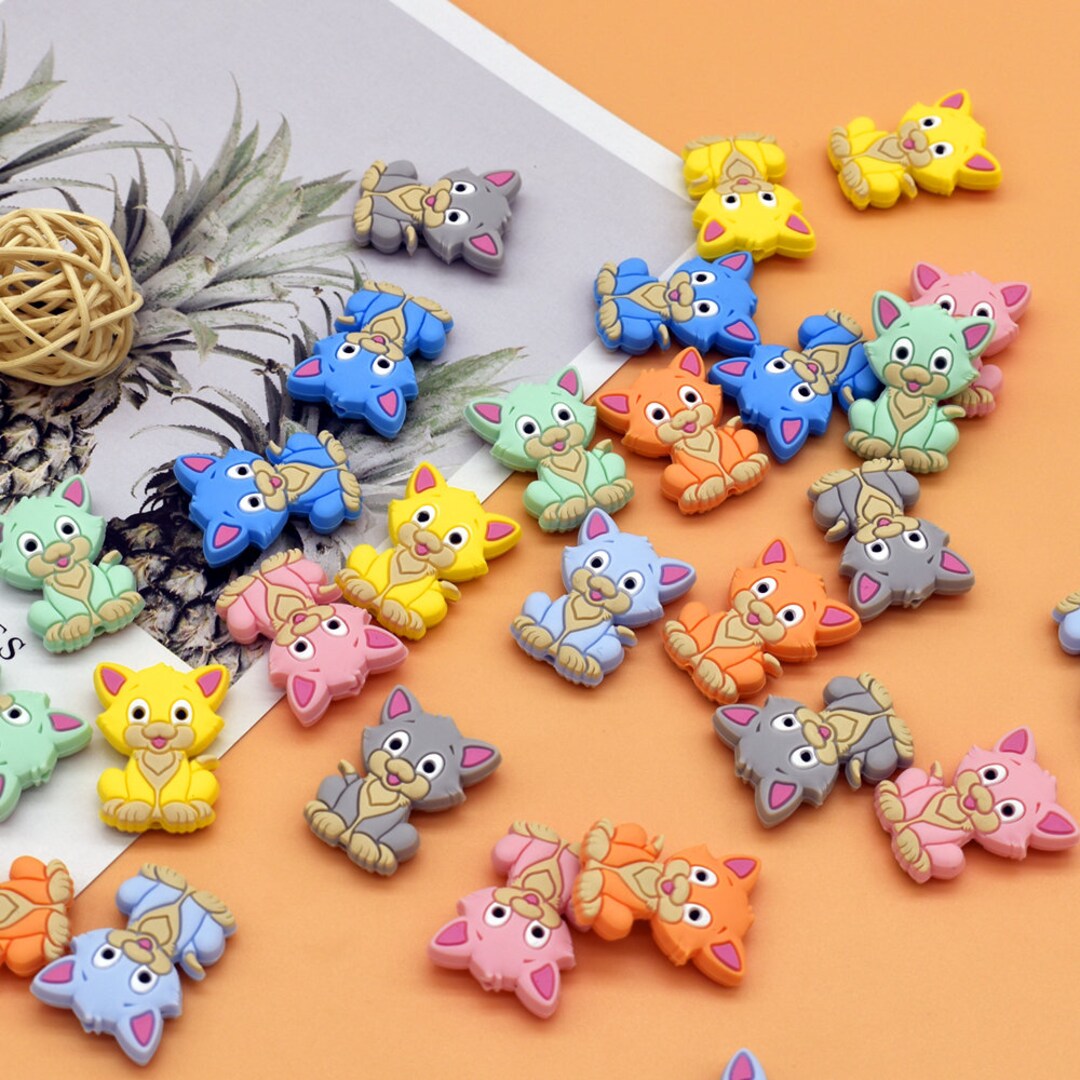 1 50pcs Cartoon Cat Silicone Beads, 29.522mm Animal Cat Beads, Loose ...